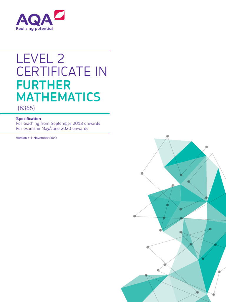 Level 2 Further Mathematics Specification Specification for first teaching in 2018 | PDF ...