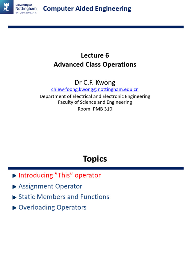Lecture 6 Advanced Class Operations Pdf Pointer Computer Programming Parameter