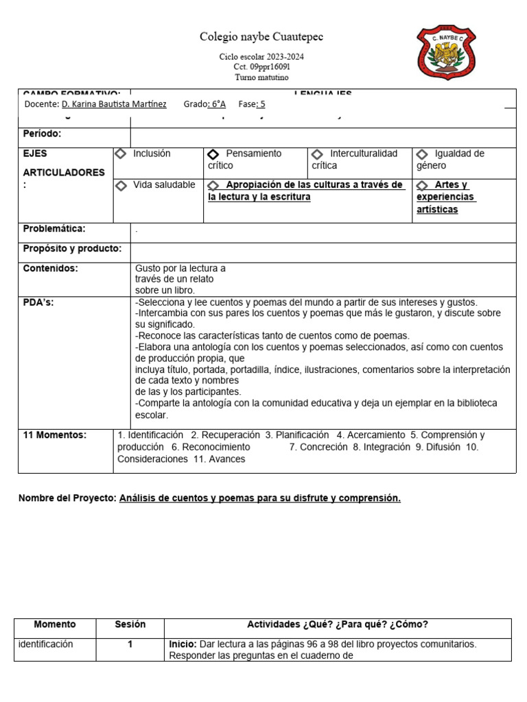 Proyecto 14 6° Kary | PDF | Evaluación