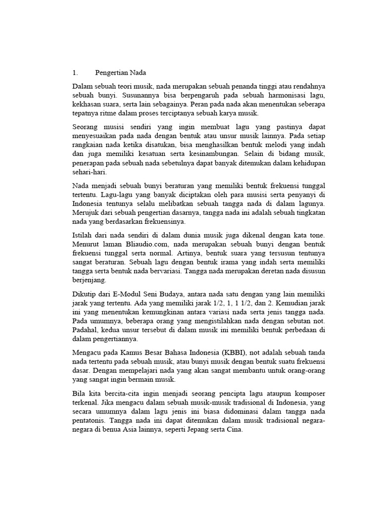 Pengertian dan Jenis Nada dalam Musik | PDF
