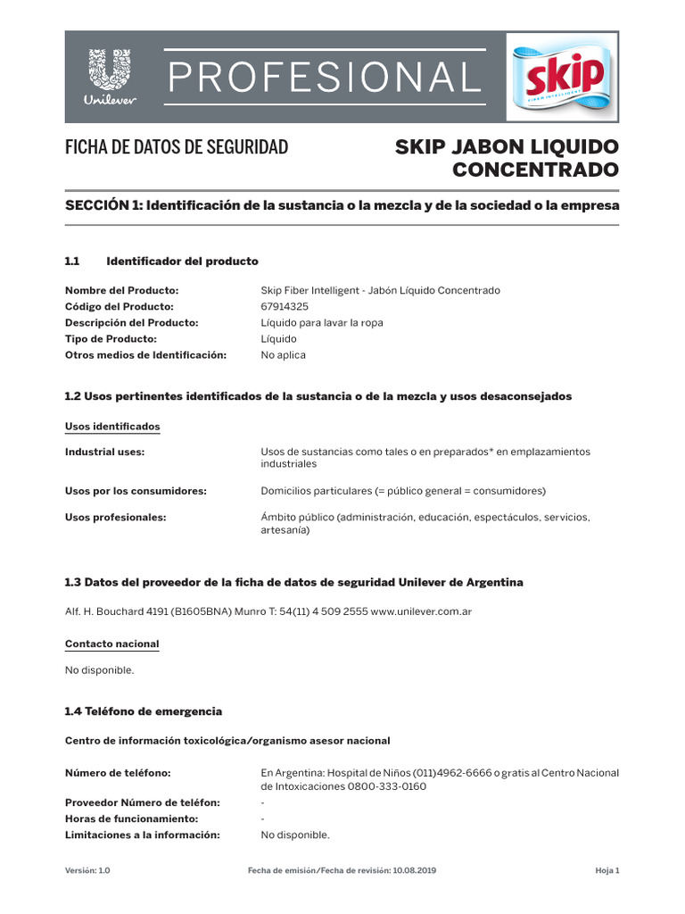 Ficha de Seguridad | PDF | Residuos | Detergente