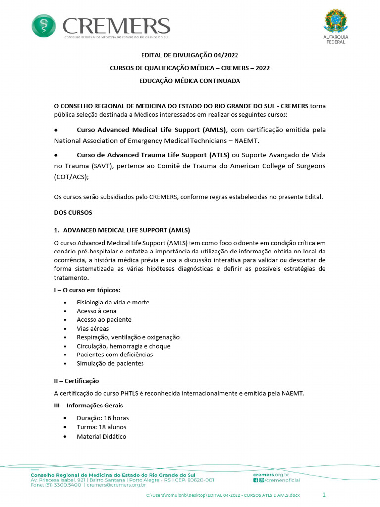 Edital 04 2022 Cursos Atls e Amls | PDF | Remédio | Medicina Clínica