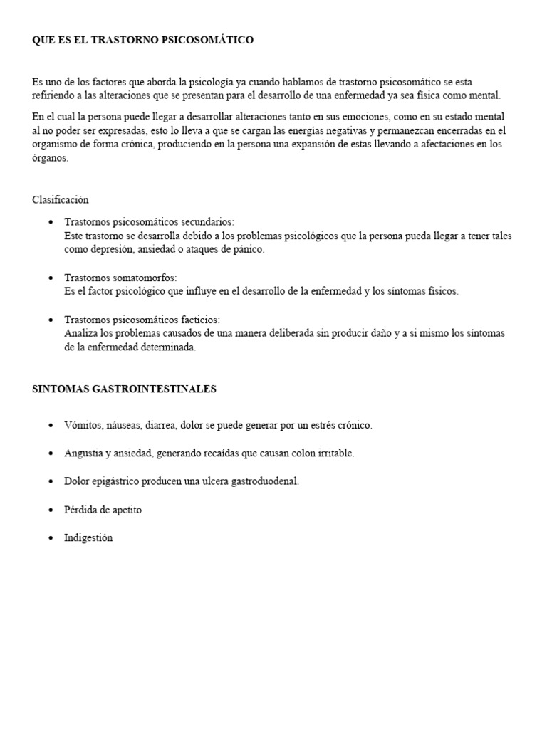Que Es El Trastorno Psicosomático | Descargar gratis PDF | Ansiedad ...