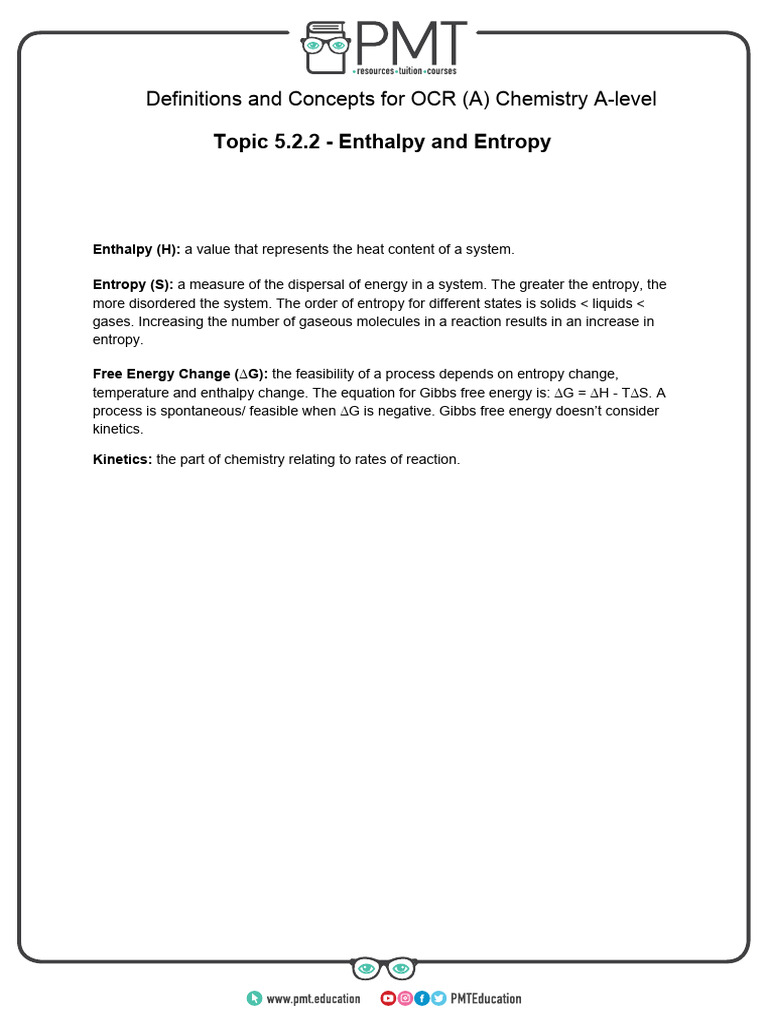 Enthalpy and Entropy in A-level Chemistry | PDF | Science & Mathematics