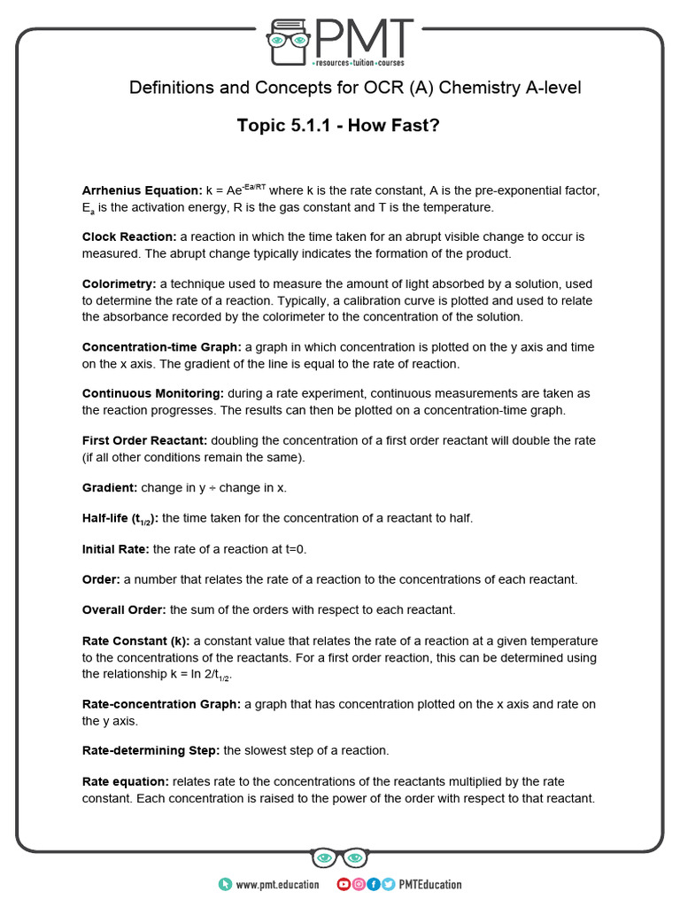 Definitions Topic 5.1.1 How Fast OCR A Chemistry A Level | PDF ...