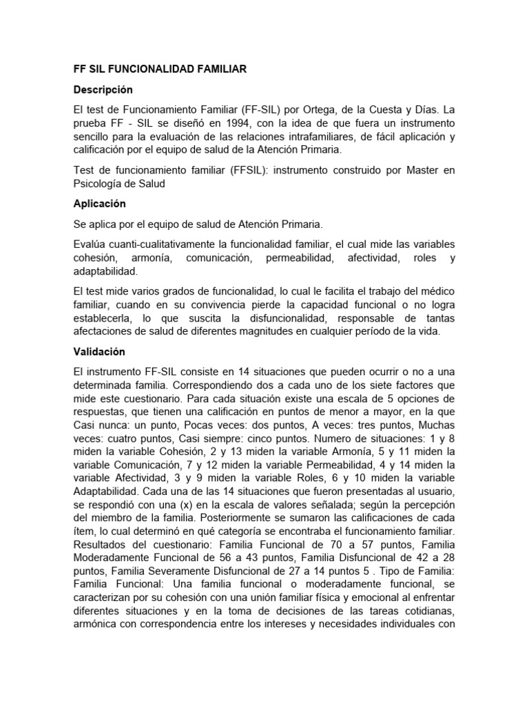 FF Sil Funcionalidad Familiar | PDF | Cognición | Conceptos psicologicos