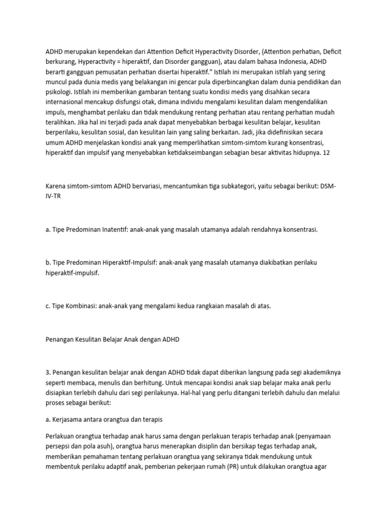 Penanganan Anak ADHD dalam Pembelajaran | PDF