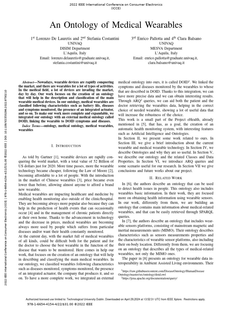 An Ontology Of Medical Wearables Pdf Wearable Technology Resource Description Framework