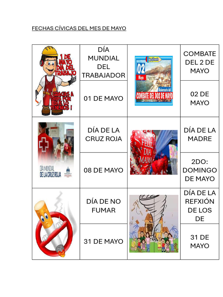 Fechas Cívicas Del Mes de May1 | PDF