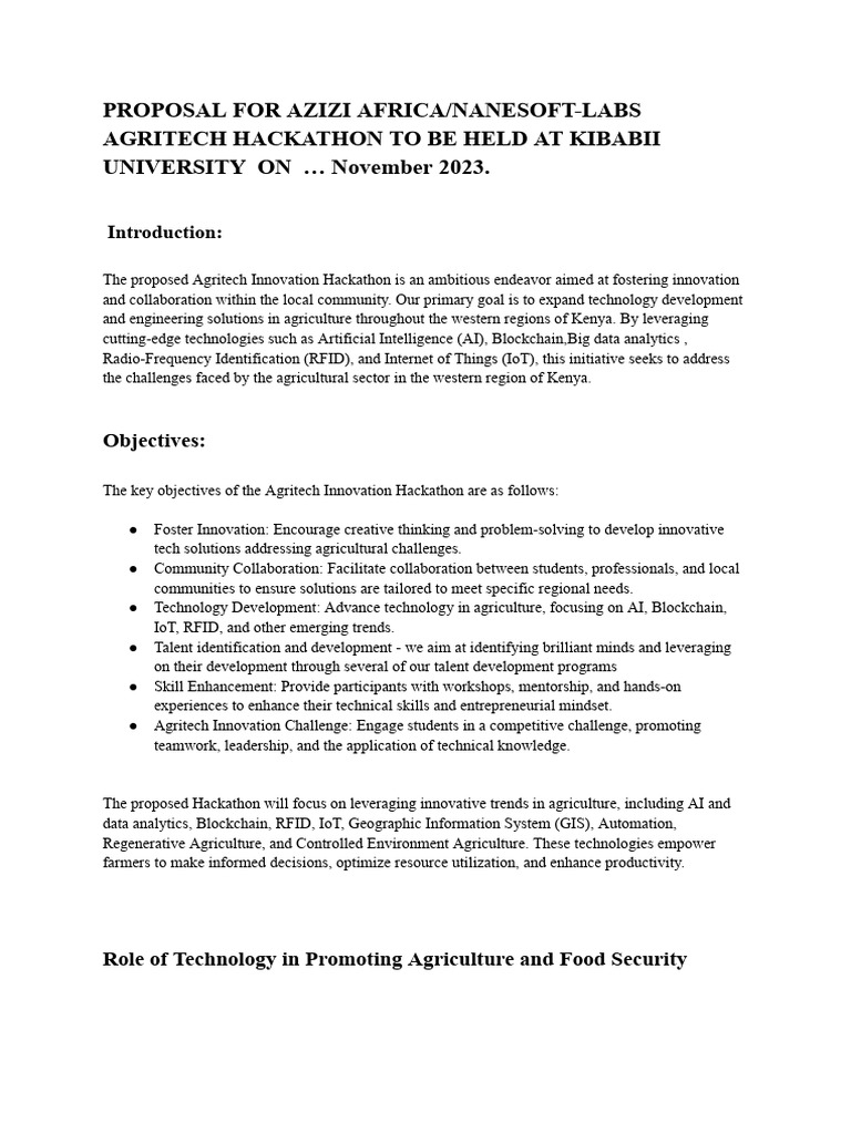Proposed Western Kenyas Agritech Hackathon | PDF | Agriculture | Sustainable Agriculture