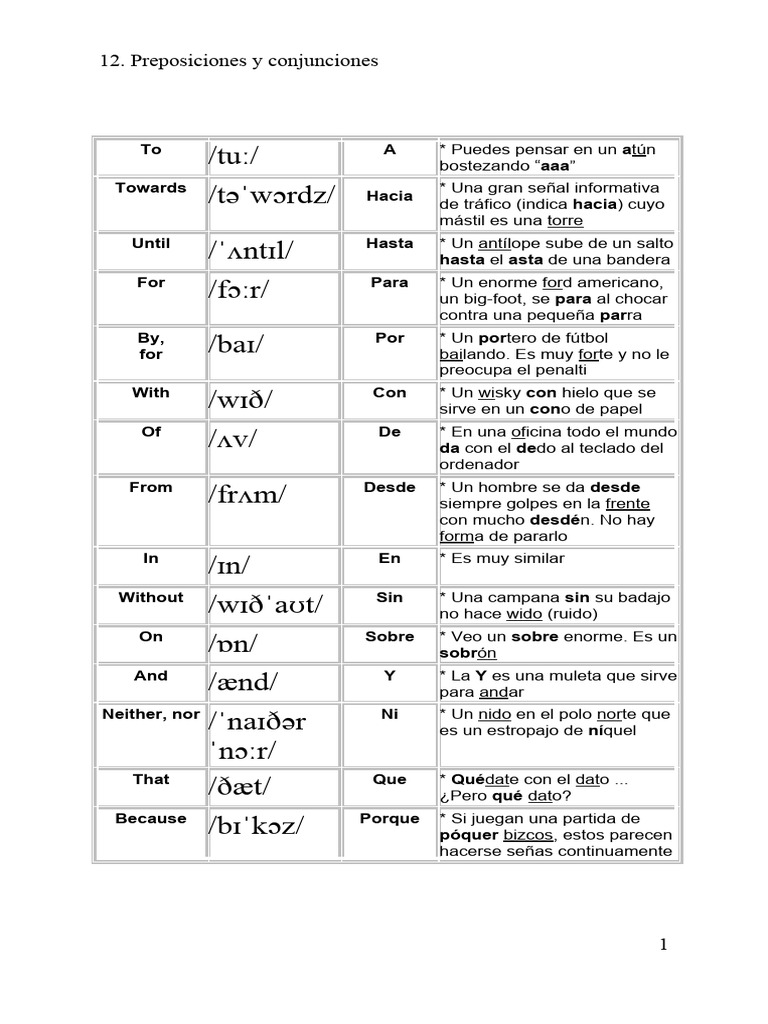 Preposiciones y Conjunciones | PDF