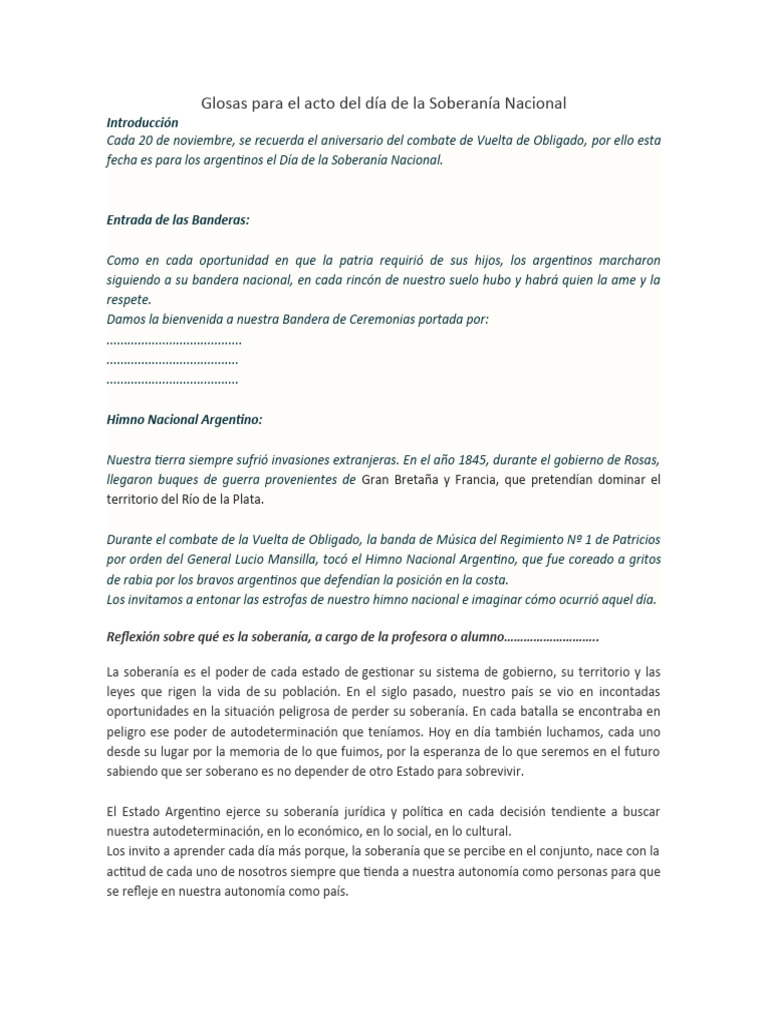 Glosas para El Acto Del Día de La Soberanía Nacional | PDF