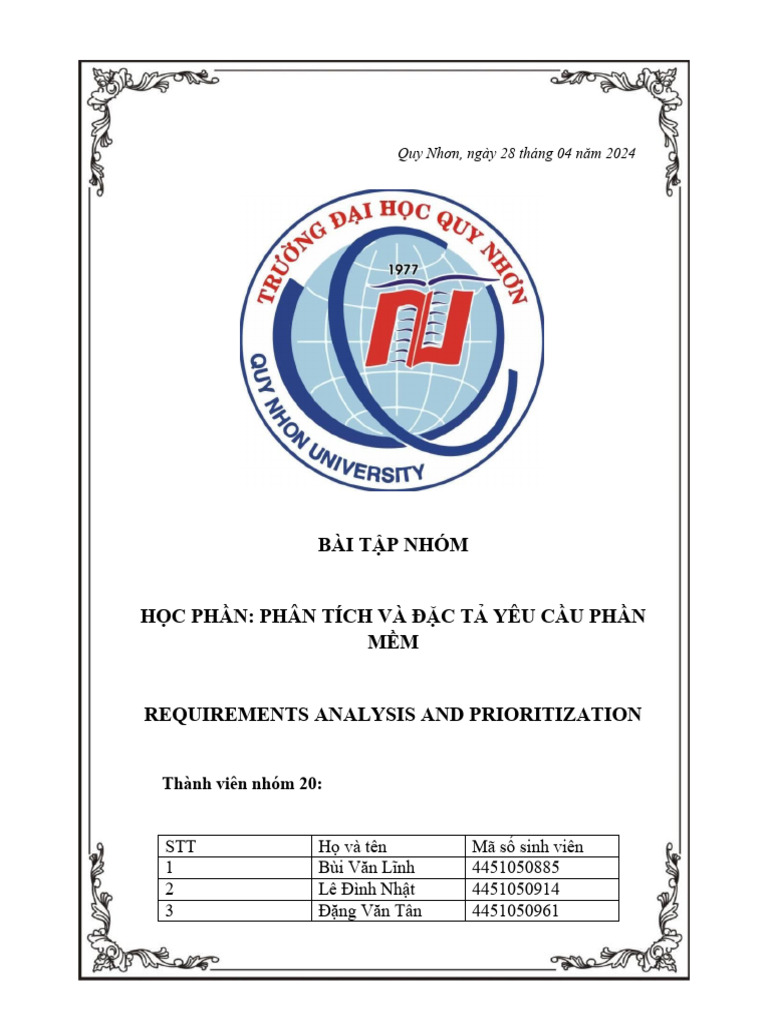 LeDinhNhat - Lab04 - Requirements Analysis and Prioritization | PDF