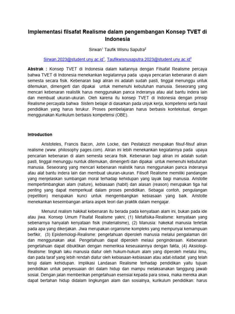 Realisme Konsep Vokasional | PDF | Filsafat