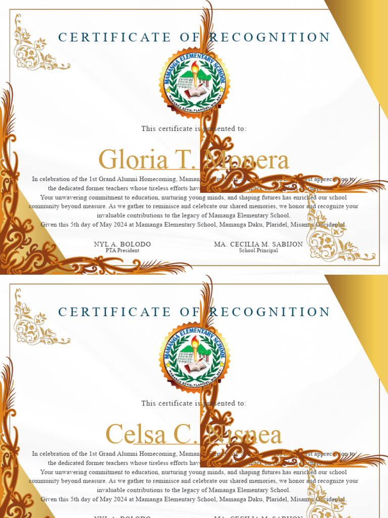 Alumni Certificate Recognition | PDF