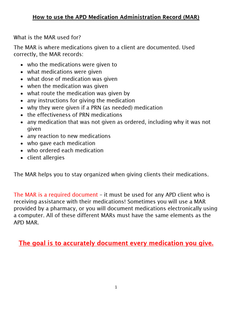 APD Medication Administration Record Guide | PDF | Medical Prescription ...