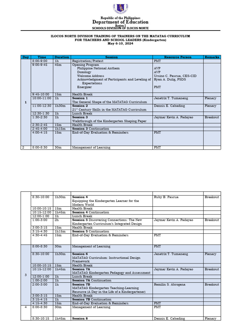 DTOT-Matrix-Kindergarten-final | PDF | Procedural Knowledge | Human Communication