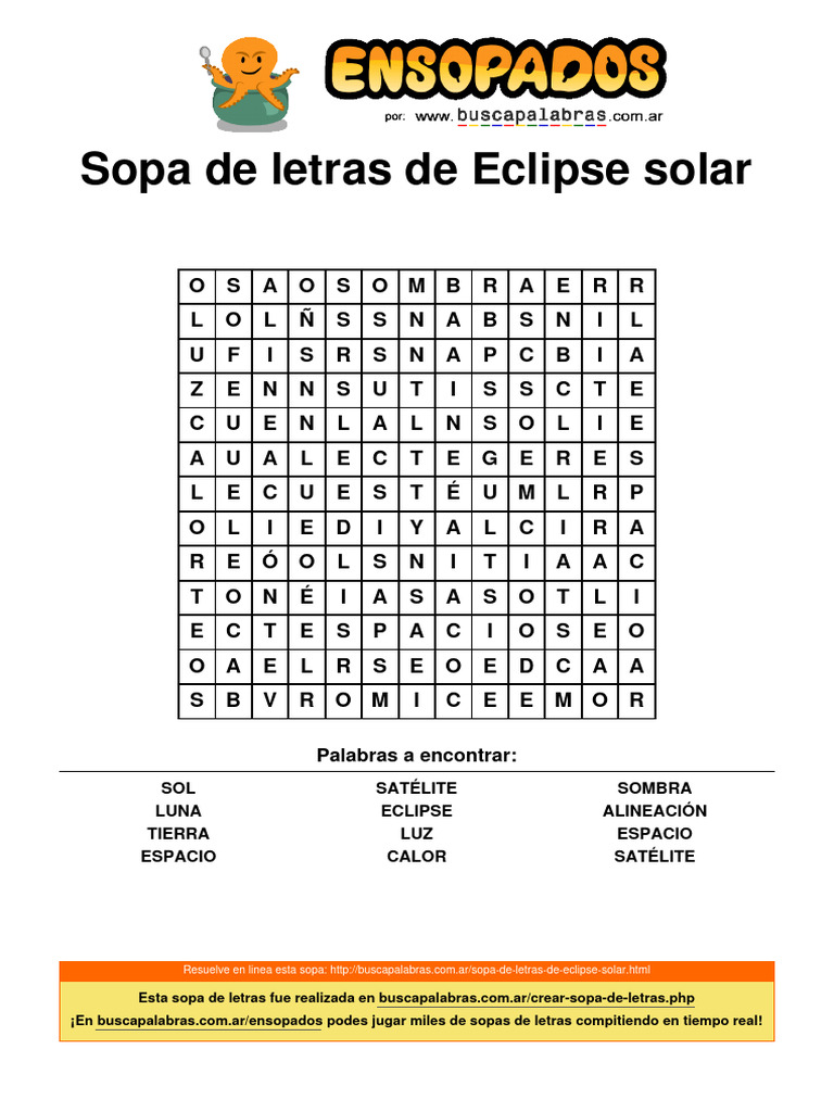 Sopa de Letras: Eclipse Solar | PDF