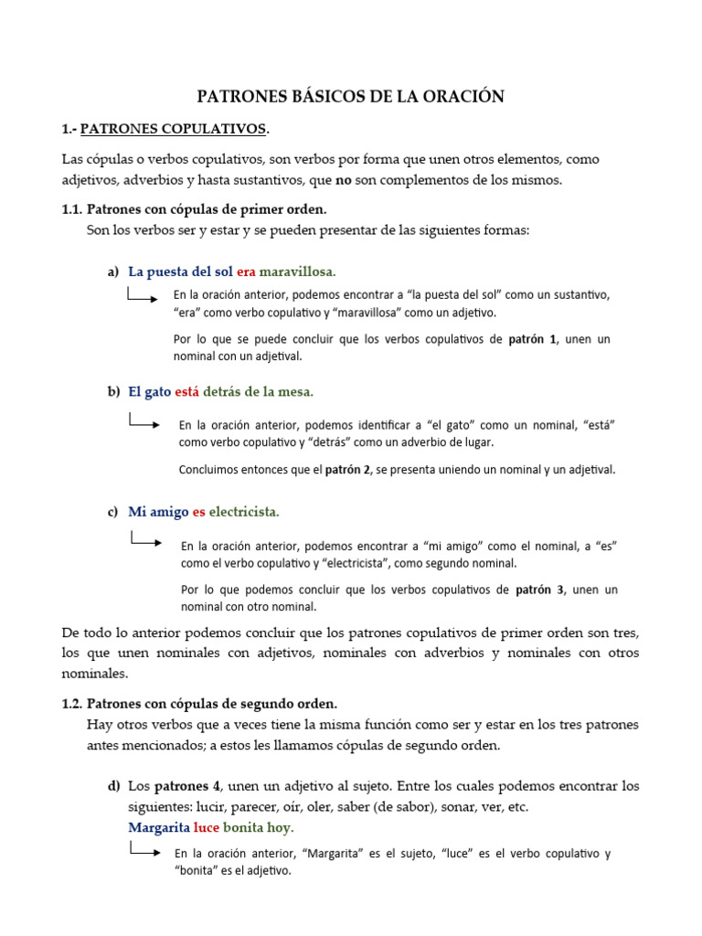 Patrones Básicos de La Oración | PDF | Verbo | Objeto (gramática)