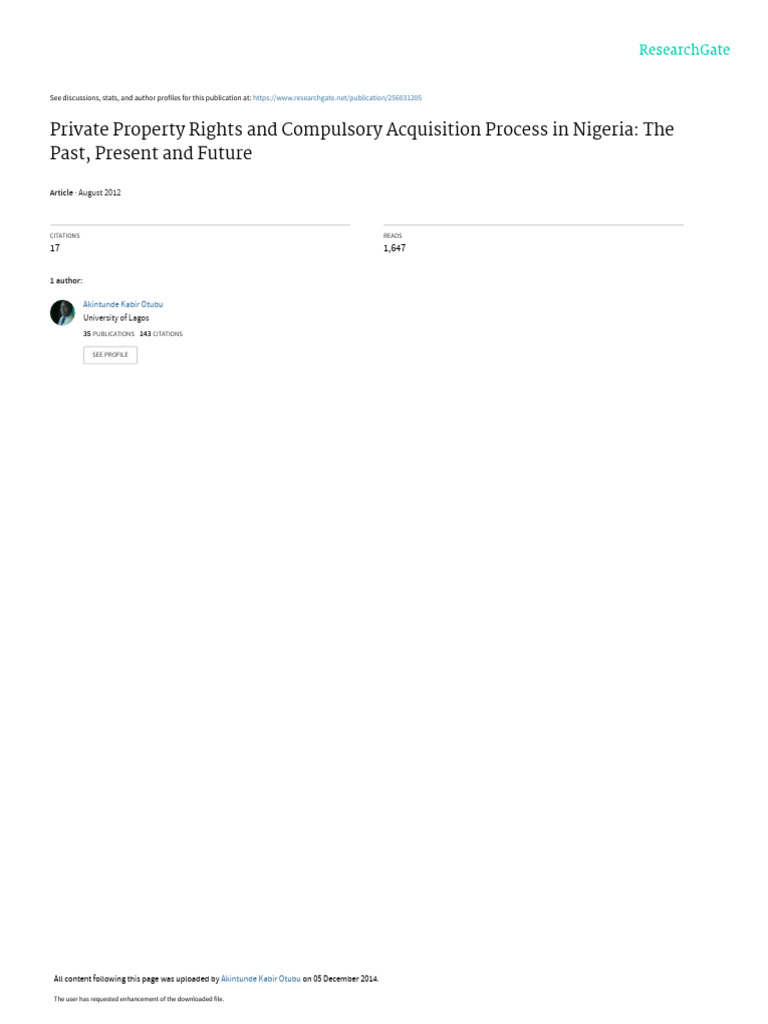Private Property Rights and Compulsory Acquisition Process in Nigeria ...