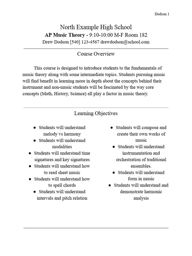 ap theory syllabus | PDF | Harmony | Music Theory