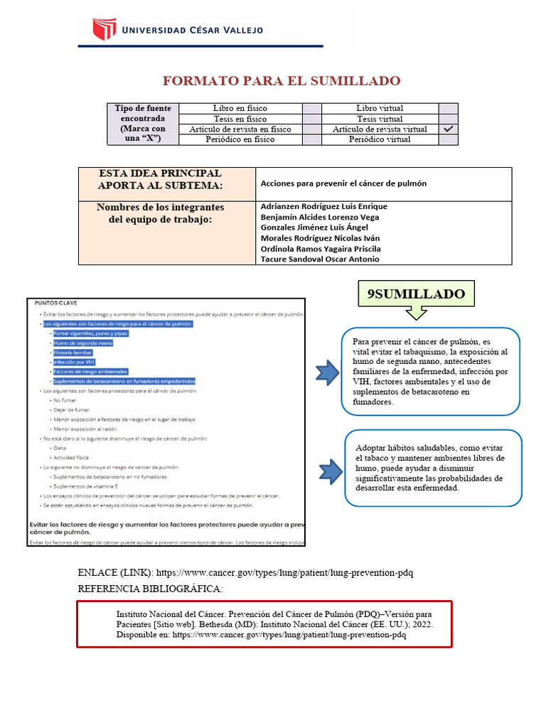 Formato para Sumillado | PDF | Cáncer | Cáncer de pulmón
