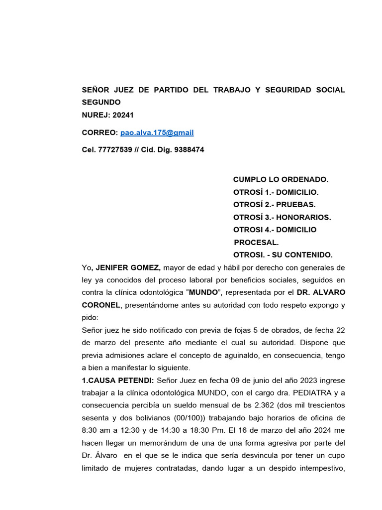 Demanda de Beneficios Sociales 2.1 Subsanacin | PDF | Salario | Derecho laboral