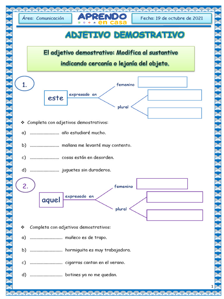 Ejercicios de Adjetivos Demostrativos | PDF | Adjetivo | Lingüística
