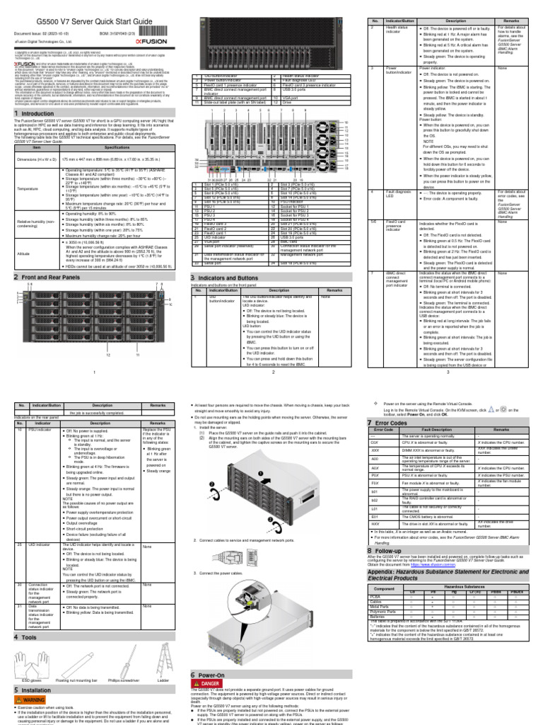 FusionServer G5500 V7 Server Quick Start Guide 02 | PDF | Cloud Computing | Server (Computing)