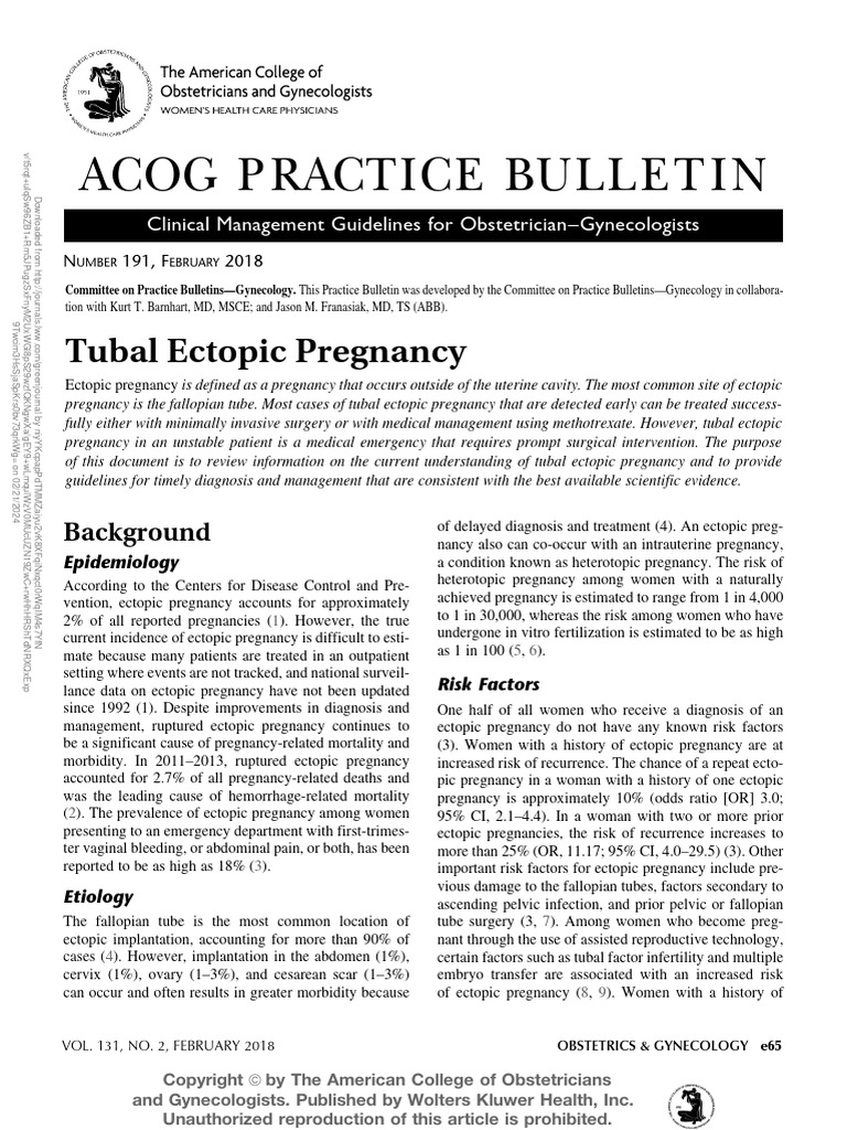 Acog Practice Bulletin No 191 Tubal Ectopic.38 | PDF | Human Chorionic ...