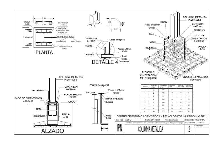 Dibujo Estructural: Columna Metálica | PDF