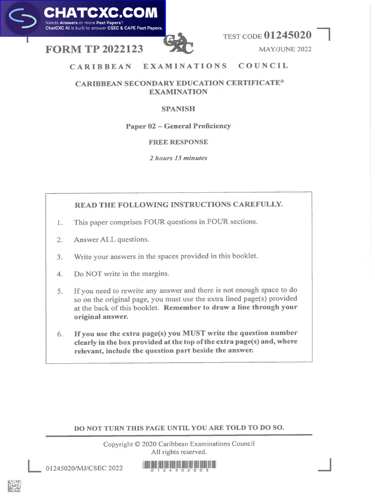 CSEC Spanish P2 2022 | PDF