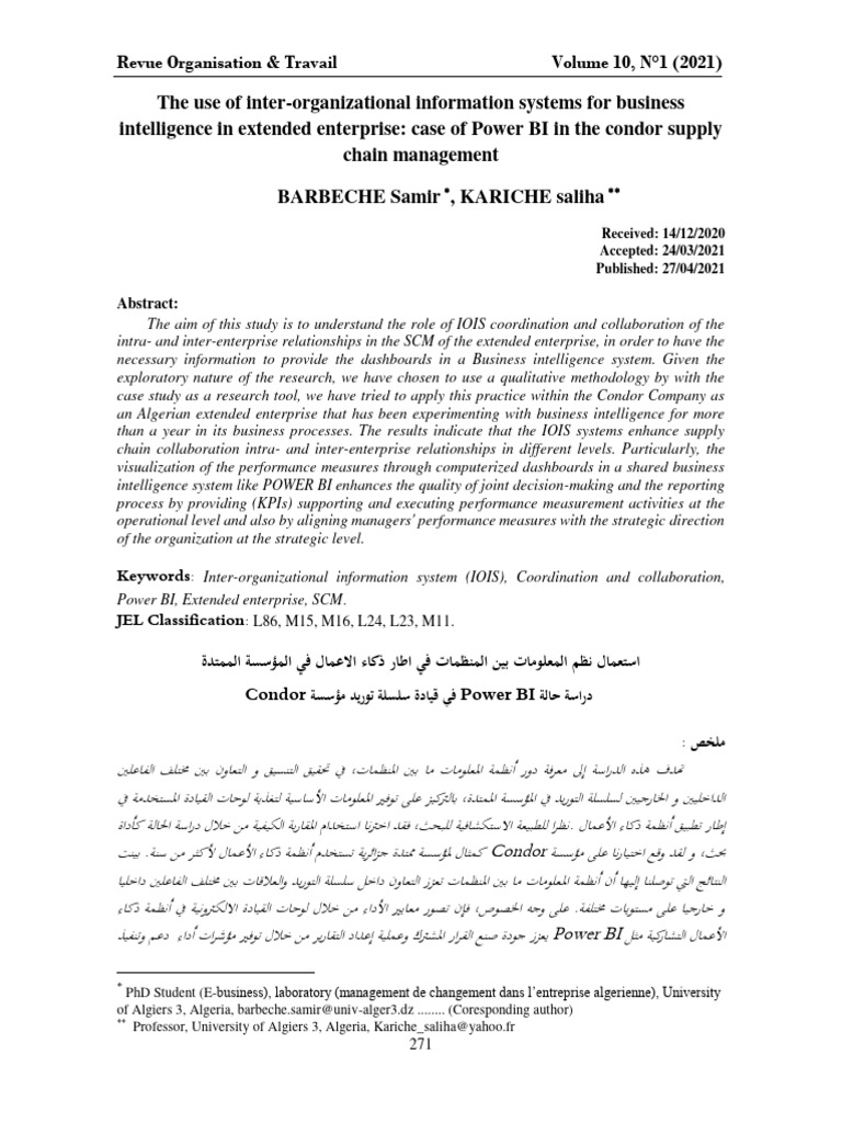 The Use of Inter Organizational Information Systems for Business Intelligence in Extended ...