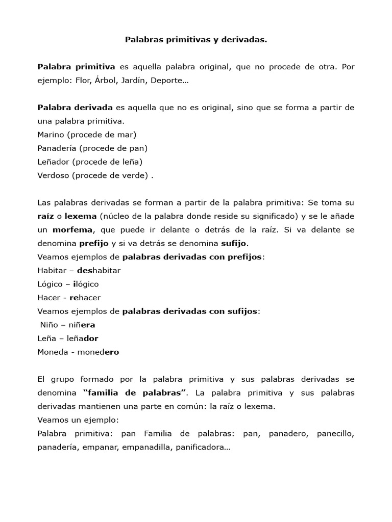 Palabras primitivas y derivadas | PDF