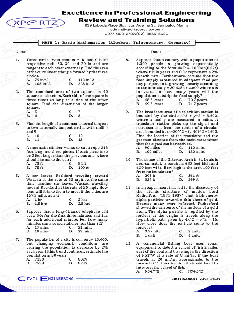 MATH 1 Mathematics (Algebra, Trigonometry, Geometry) | PDF | Area | Triangle