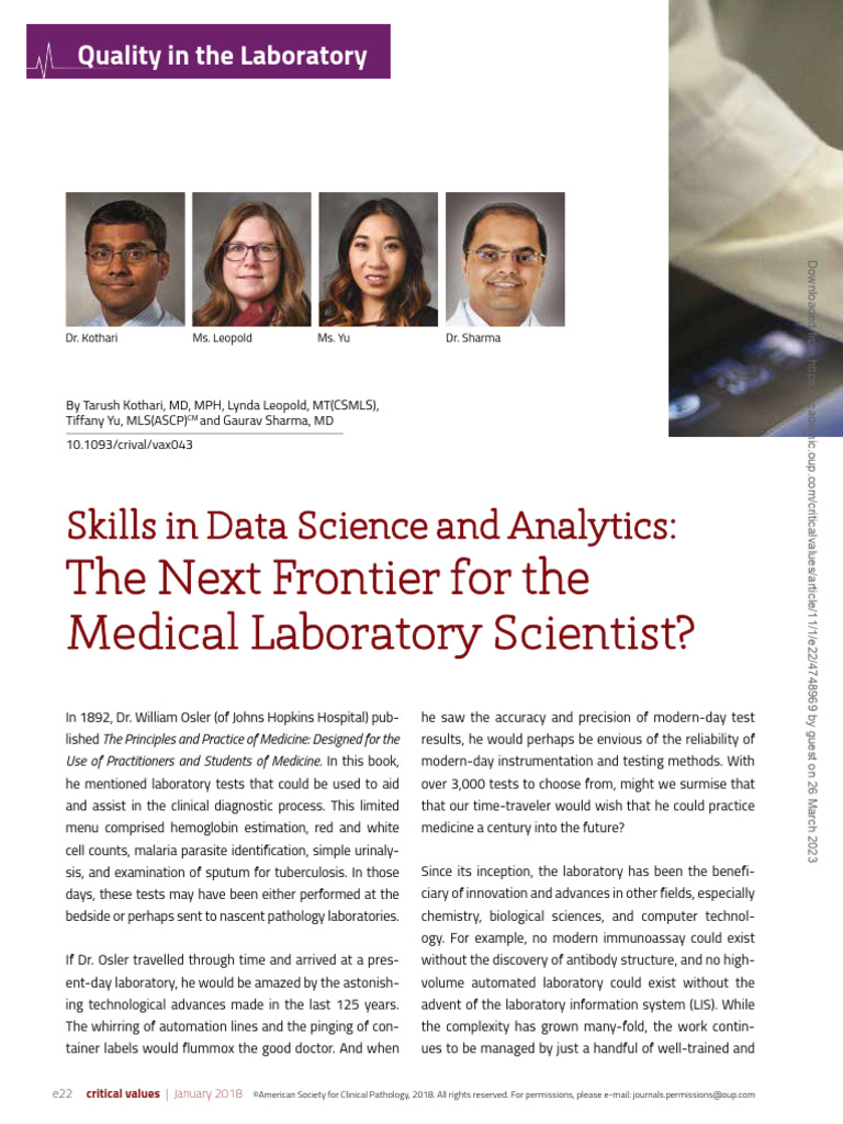 Journal Article Skills in Data Science and Analytics: The Next Frontier For The Medical ...
