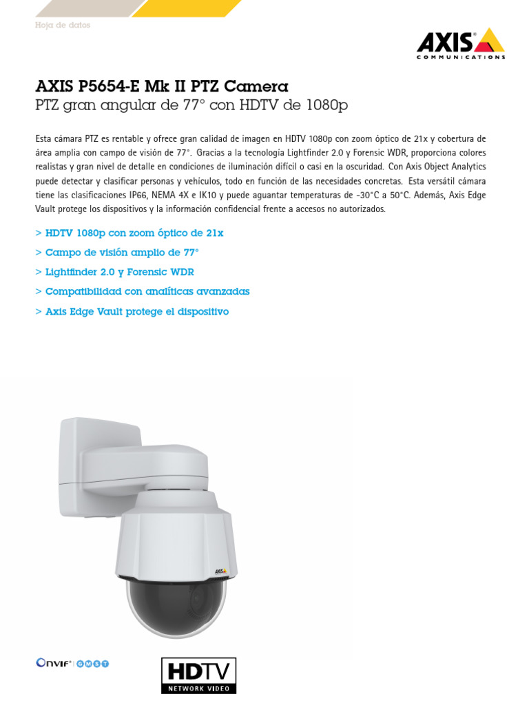 Cámara PTZ AXIS P5654-E Mk II | PDF | Estabilización de imagen | Vídeo