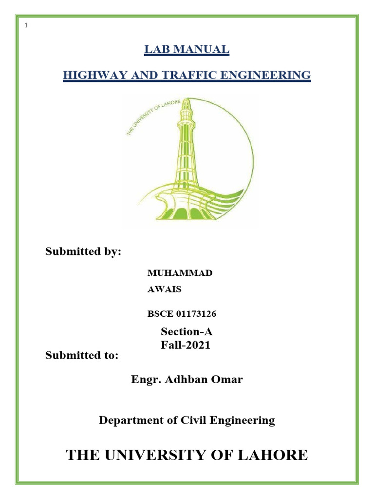 Highway and Traffic Engineering Lab Manual F21 | PDF | Concrete | Road ...