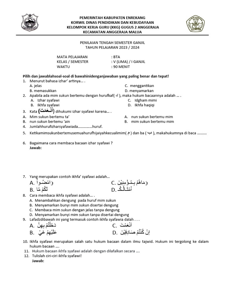 Soal Bta Ok Kelas 5 | PDF