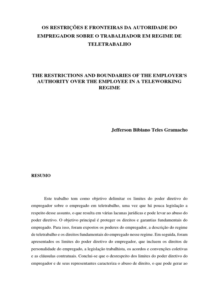 Artigo Academico-Trabalhador em Regime de Teletrabalho | PDF | Sindicato | Acordo coletivo
