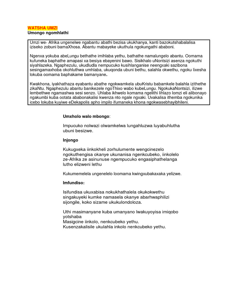 Watsha Umzi | PDF