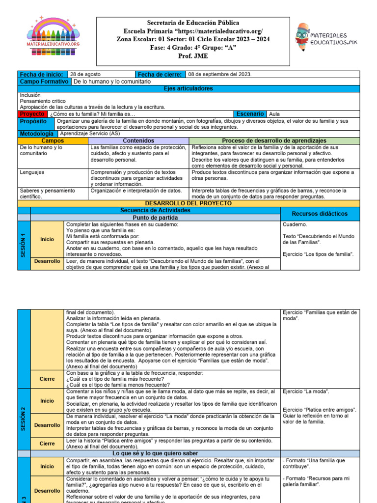 Planeación 4to Grado Cómo Es Tu Familia Mi FamiliaEs | PDF | Desarrollo ...