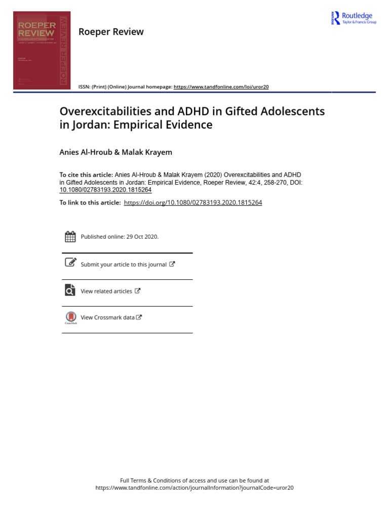 Al-Hroub, A Et Al. (2020) - Overexcitabilities and ADHD in Gifted ...