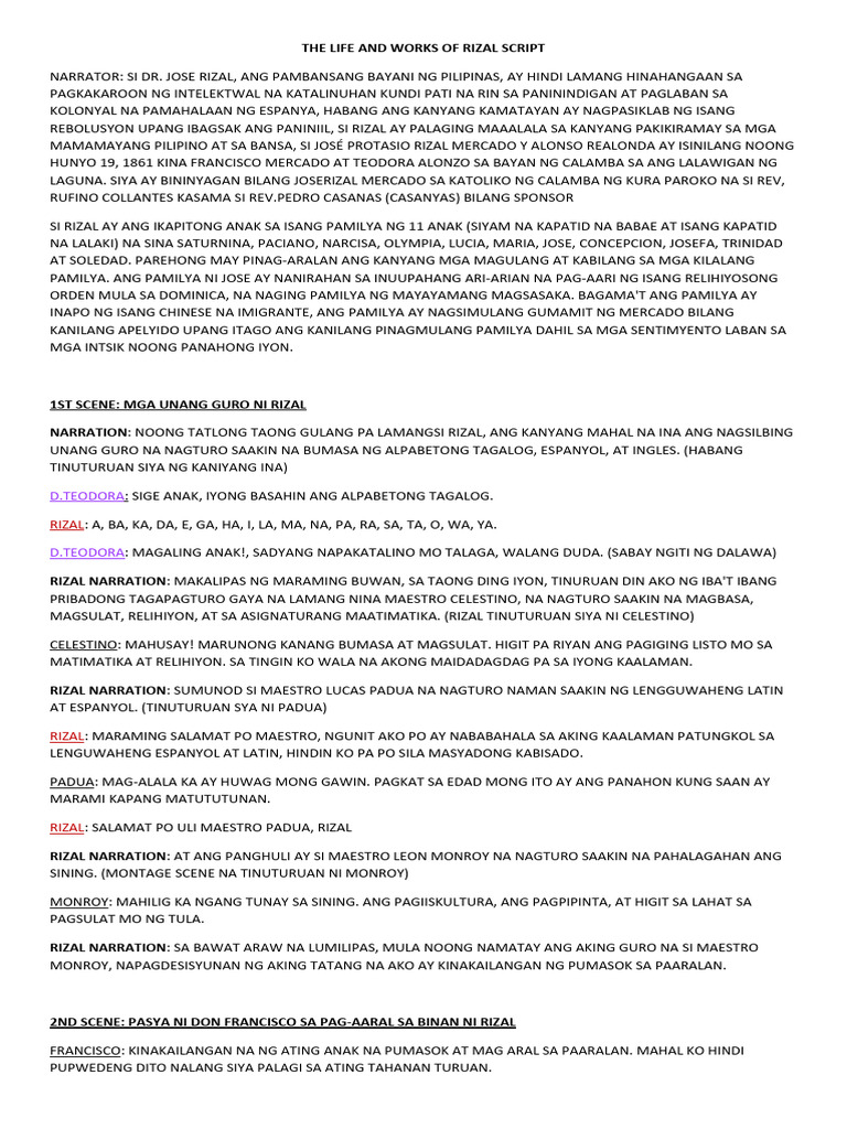 The Life of Rizal Script | PDF