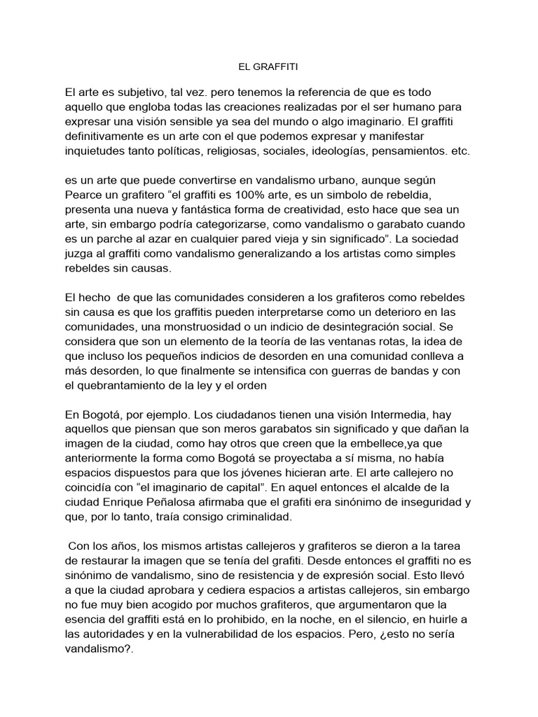 EL GRAFFITI | PDF | Pintada | Arte callejero