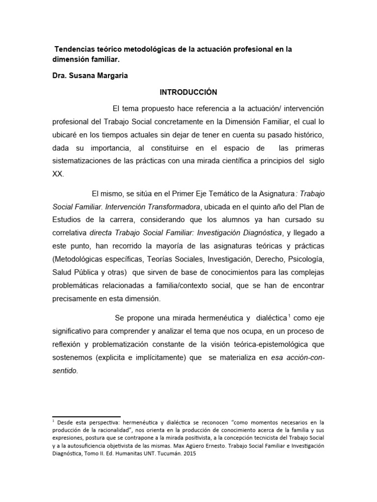 EJE 1 - A) Tendencias Teórico Metodológicas de La Actuación Profesional en La Dimensión Familia ...