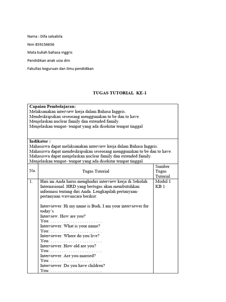 TUGAS TUTORIAL KE-1 Binggris | PDF