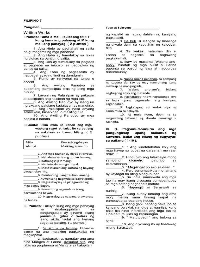 Filipino-7 Ass Q3 | PDF