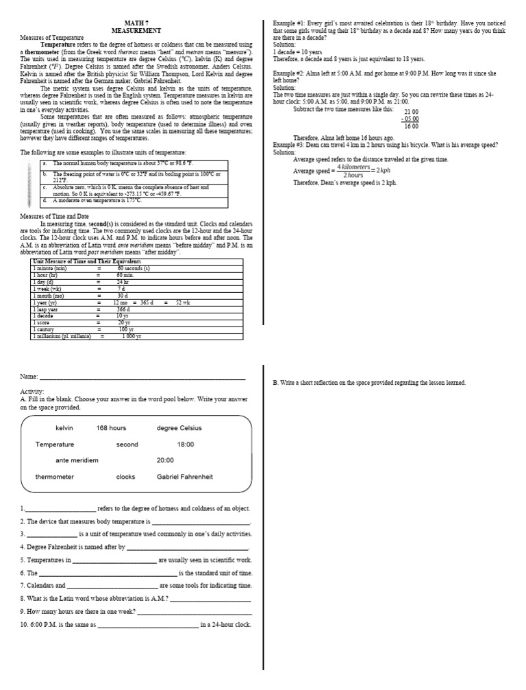 Math Enrichment Pdf Fahrenheit Temperature