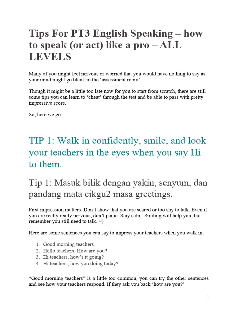 PT3 Speaking | PDF